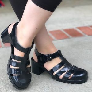H2K | Shoes | Abby Cleated Block Heel Jelly Retro Sandal 9s | Poshmark